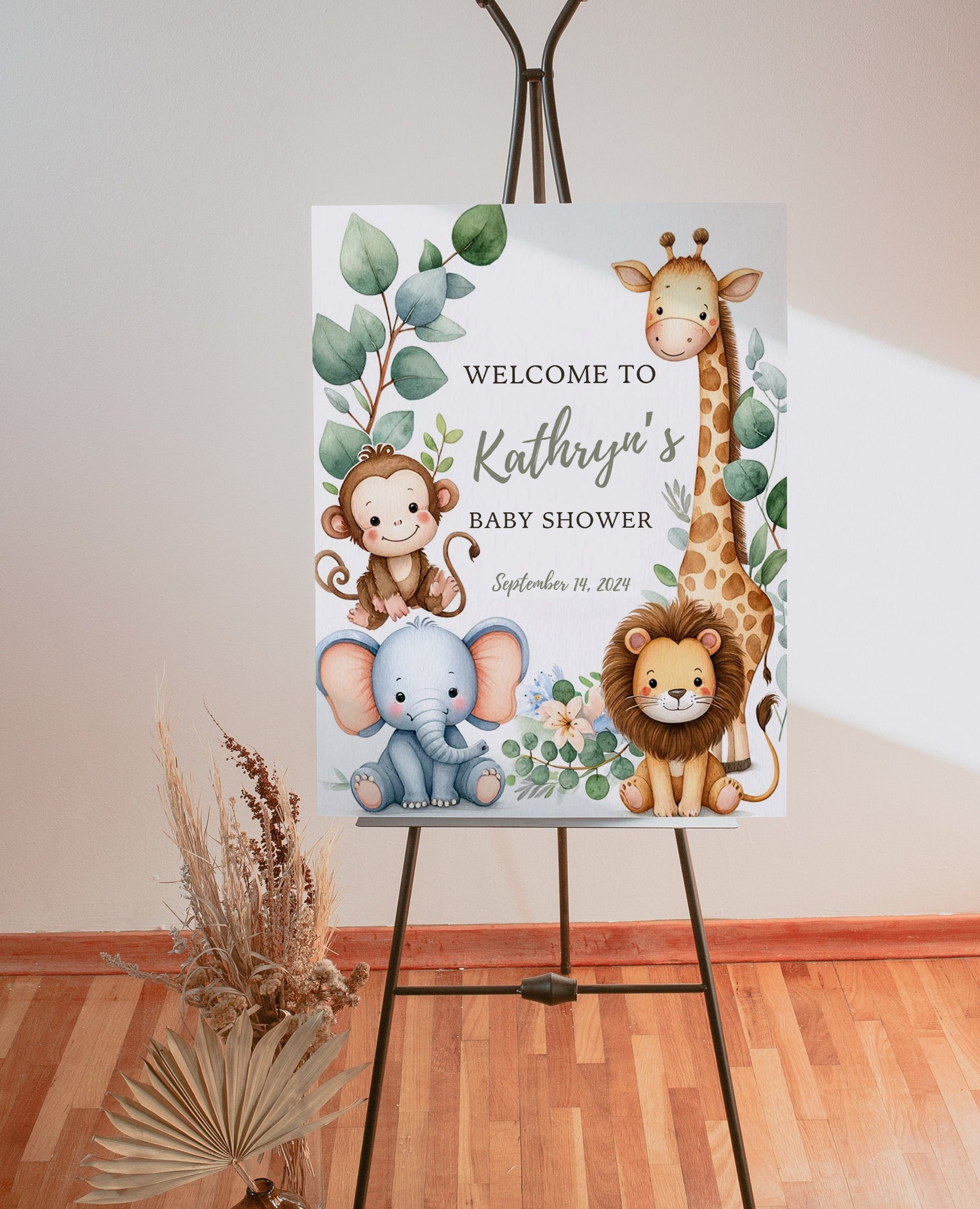 Editable Safari Animal Baby Shower Welcome Sign | Jungle Themed Baby ...