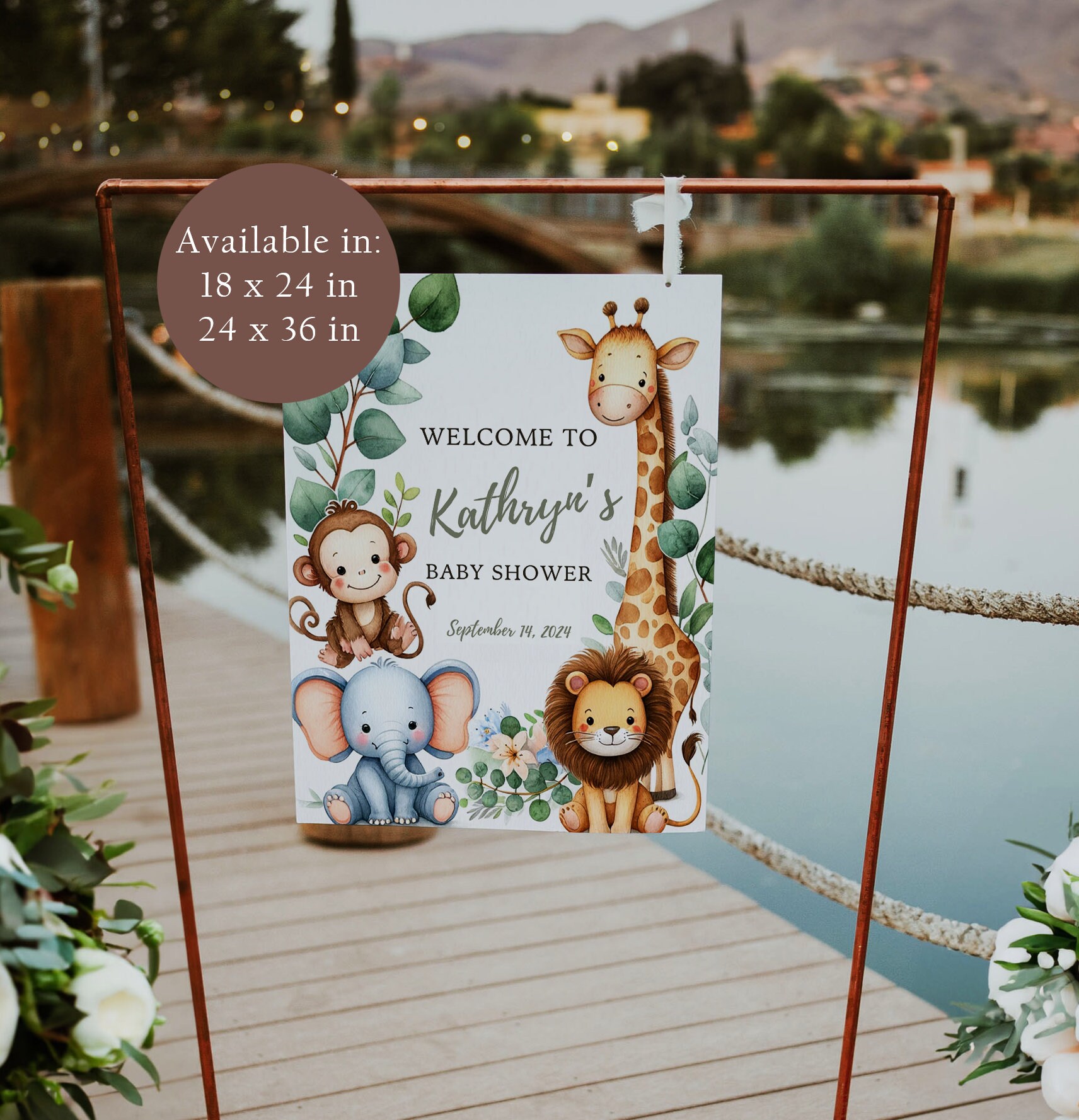 Editable Safari Animal Baby Shower Welcome Sign | Jungle Themed Baby ...