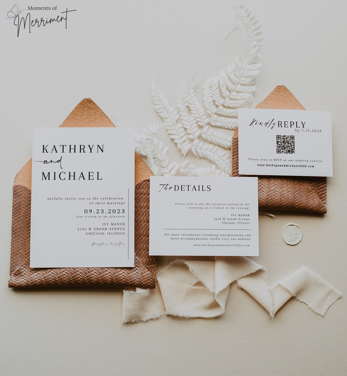 Modern Wedding Invitation Suite Canva Simple Invitation QR Code Boho ...