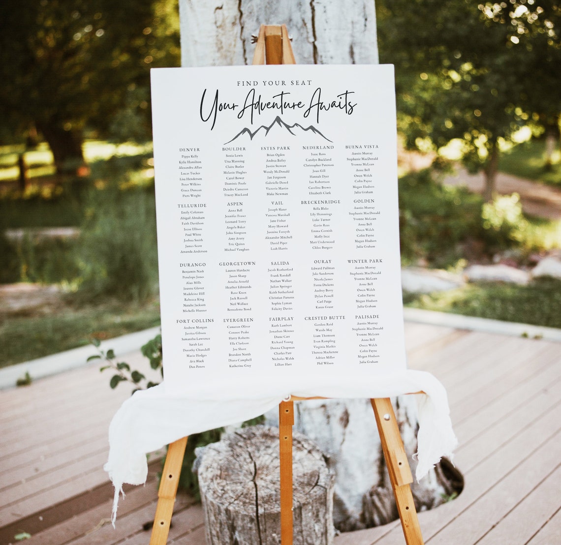 Mountain Wedding Seating Chart Modern Guest Seating Sign Find Your Seat ...