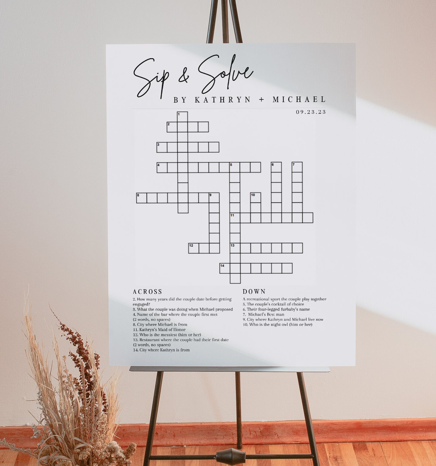 DIY Wedding Crossword | Modern Sip & Solve Crossword | Large Sip and ...