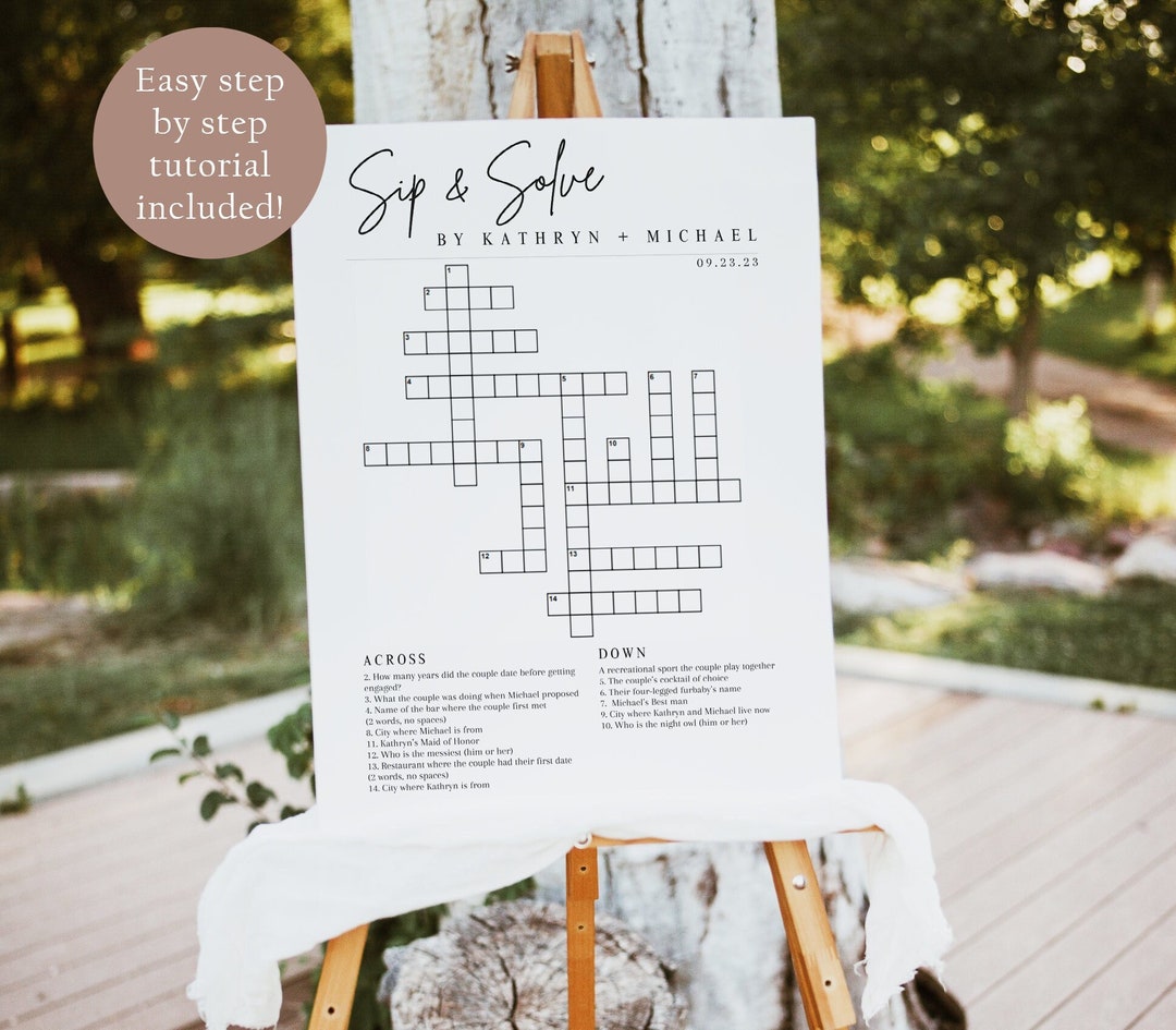 DIY Wedding Crossword | Modern Sip & Solve Crossword | Large Sip and ...