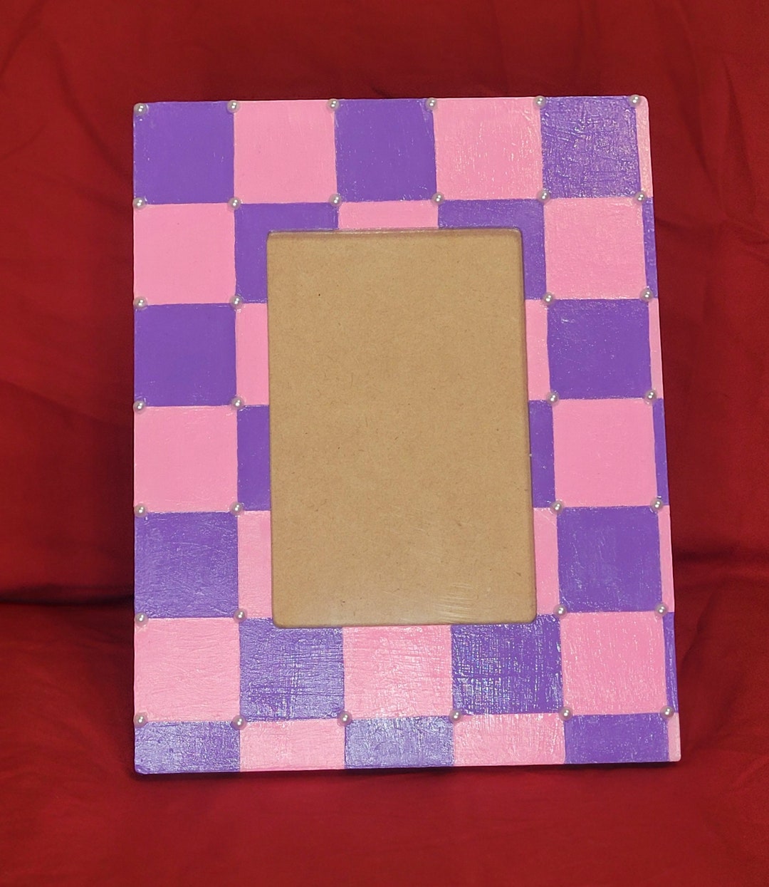 Checkerboard Hand Painted Retro Wood Picture Frame - Pearl Accents - Etsy