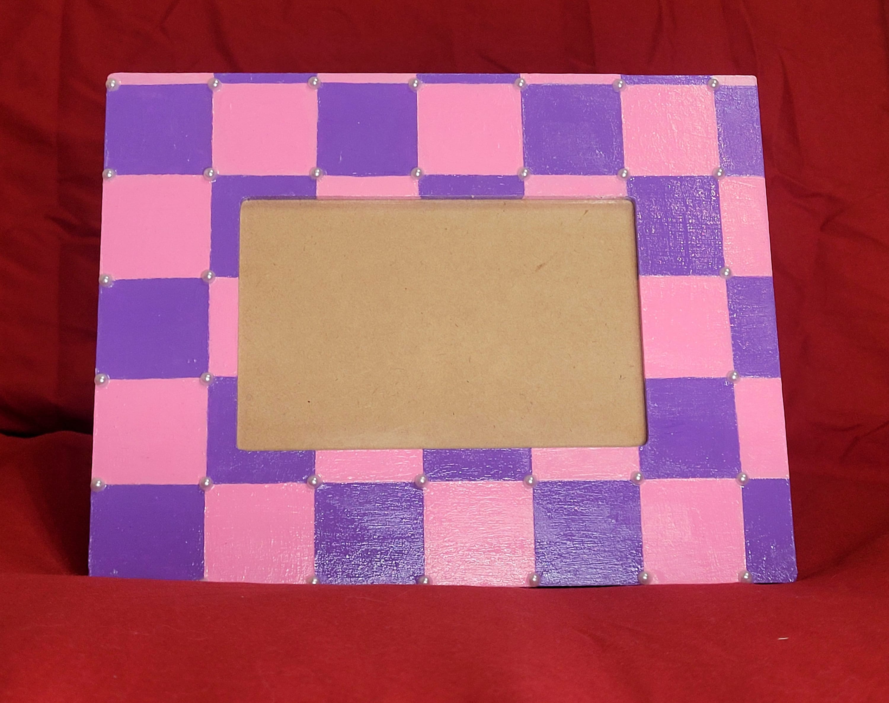 Checkerboard Hand Painted Retro Wood Picture Frame - Pearl Accents - Etsy