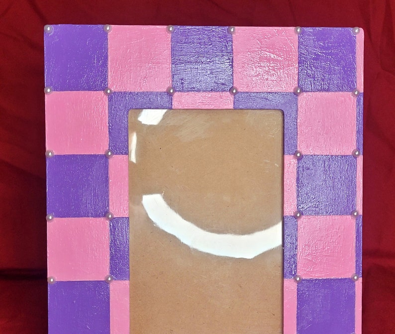 Checkerboard Hand Painted Retro Wood Picture Frame - Pearl Accents - Etsy