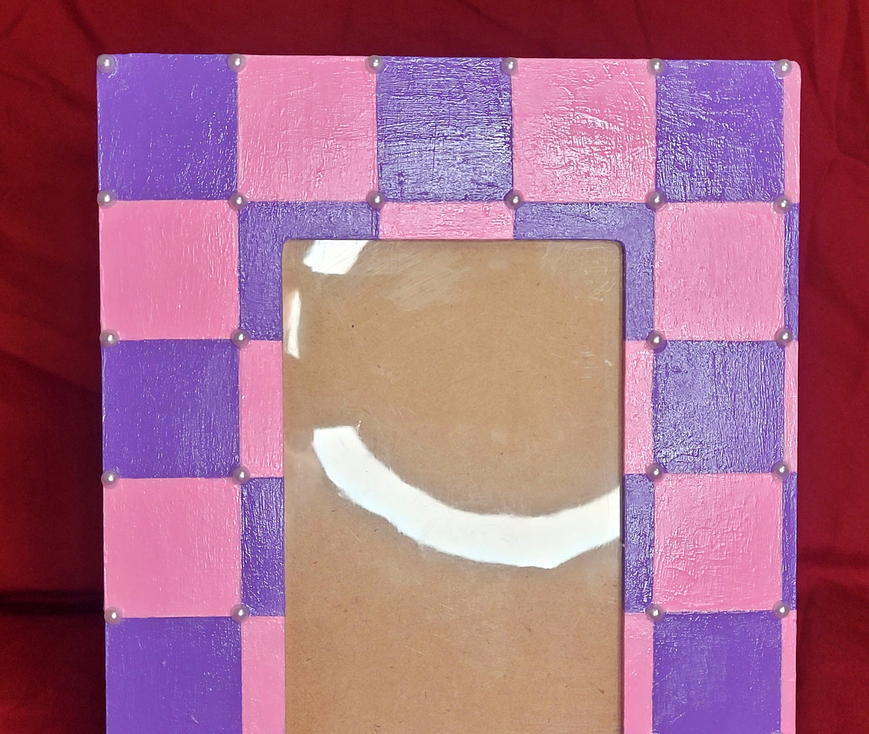 Checkerboard Hand Painted Retro Wood Picture Frame - Pearl Accents - Etsy