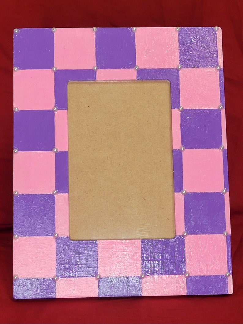 Checkerboard Hand Painted Retro Wood Picture Frame - Pearl Accents - Etsy