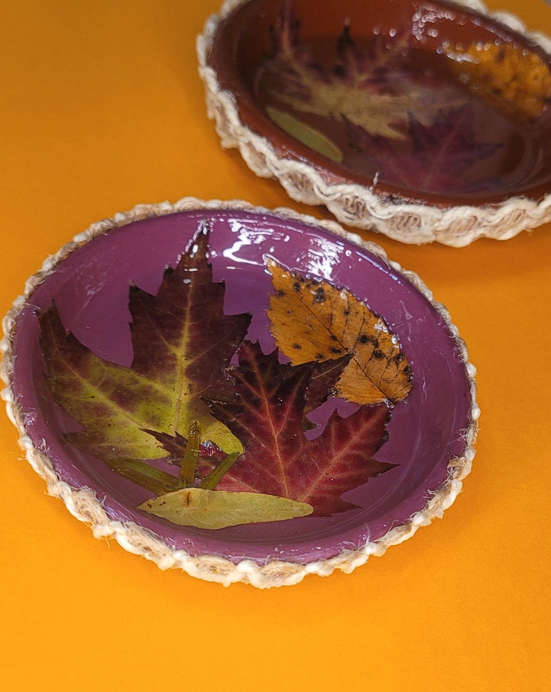 Hand Painted Jewelry Trinket Dish With Real Autumn Leaves - Purple - Etsy