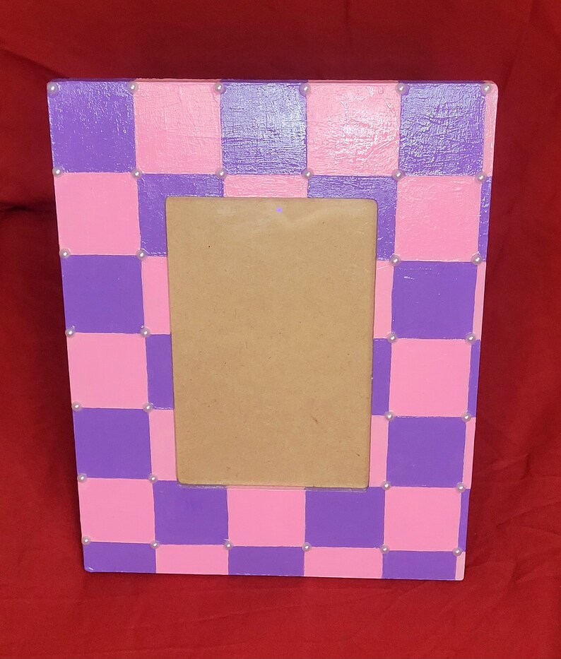 Checkerboard Hand Painted Retro Wood Picture Frame - Pearl Accents - Etsy