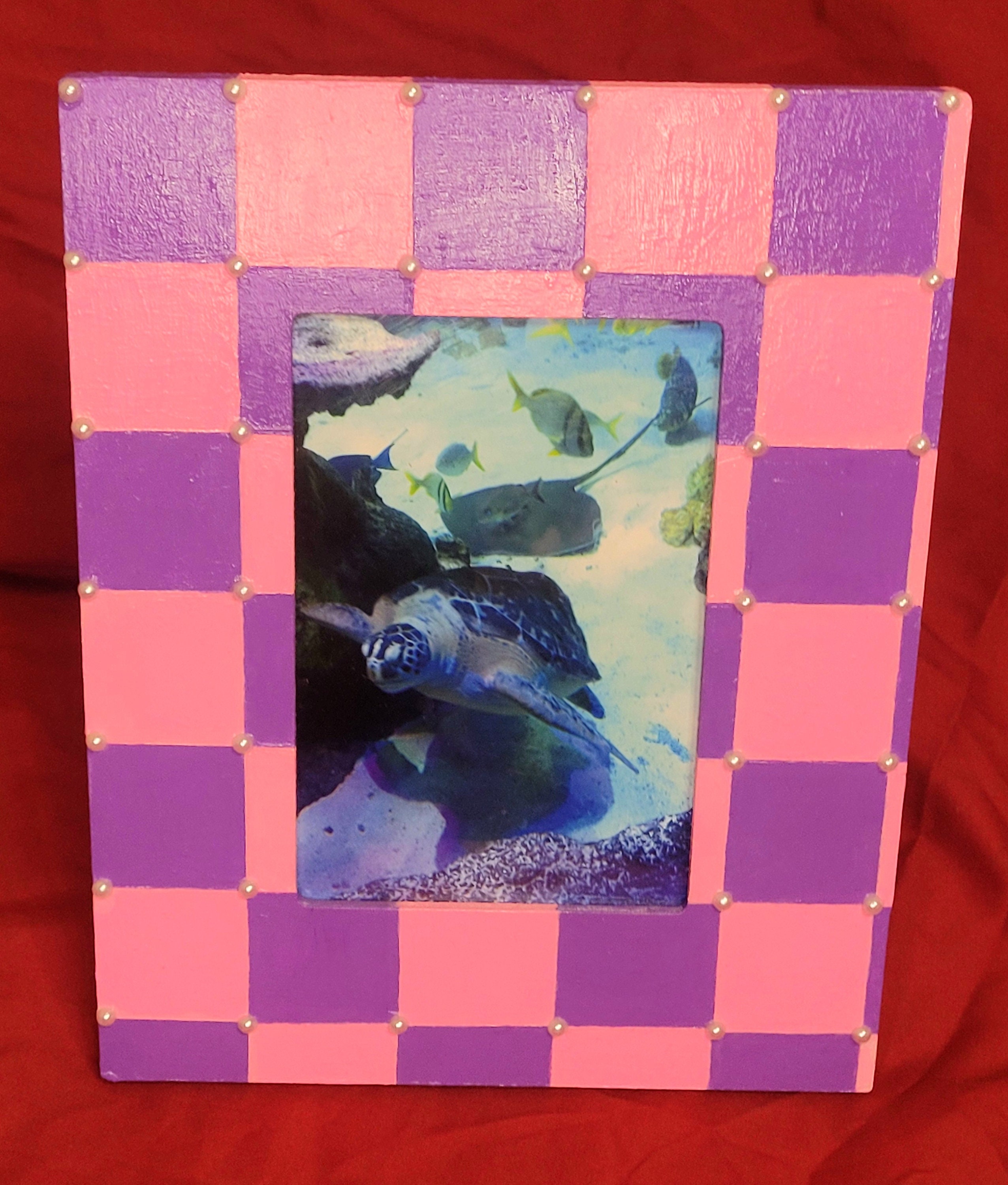 Checkerboard Hand Painted Retro Wood Picture Frame - Pearl Accents - Etsy