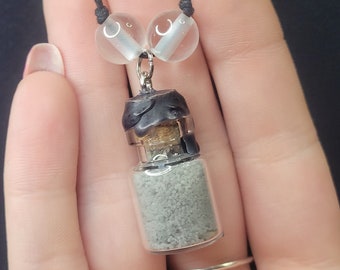 Spell Jar // Witch Black Salt Spell Protection Jar Necklace // Wire ...