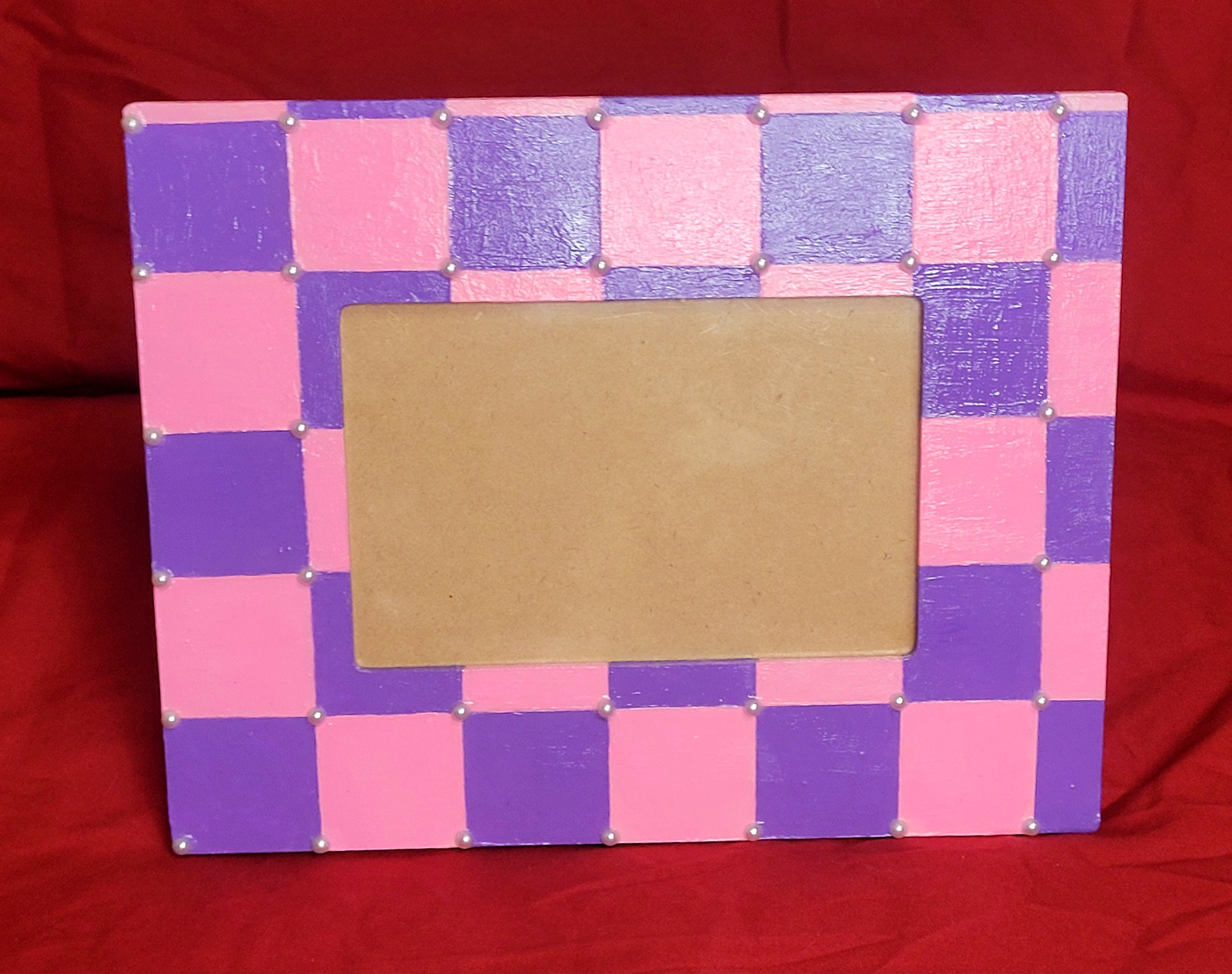 Checkerboard Hand Painted Retro Wood Picture Frame - Pearl Accents - Etsy