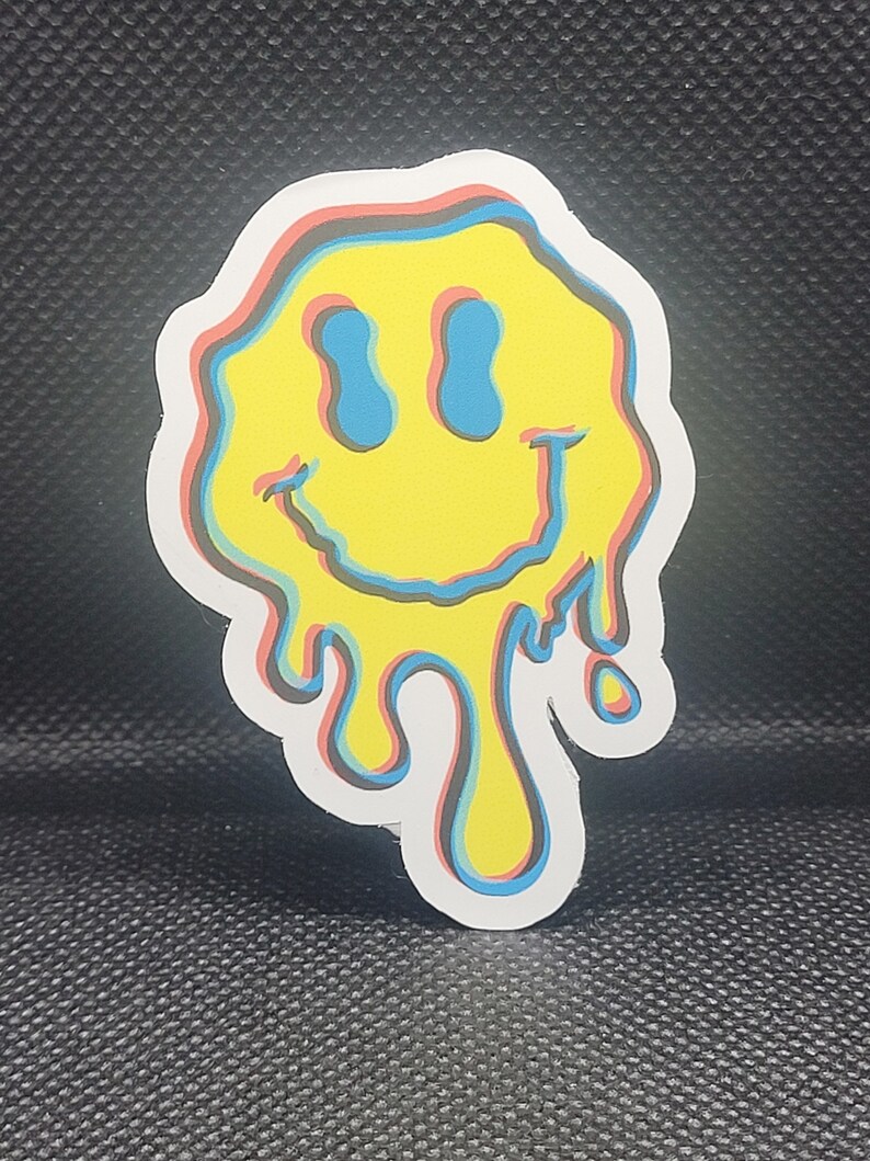 Melted Smiley Face Vinyl Sticker - Etsy