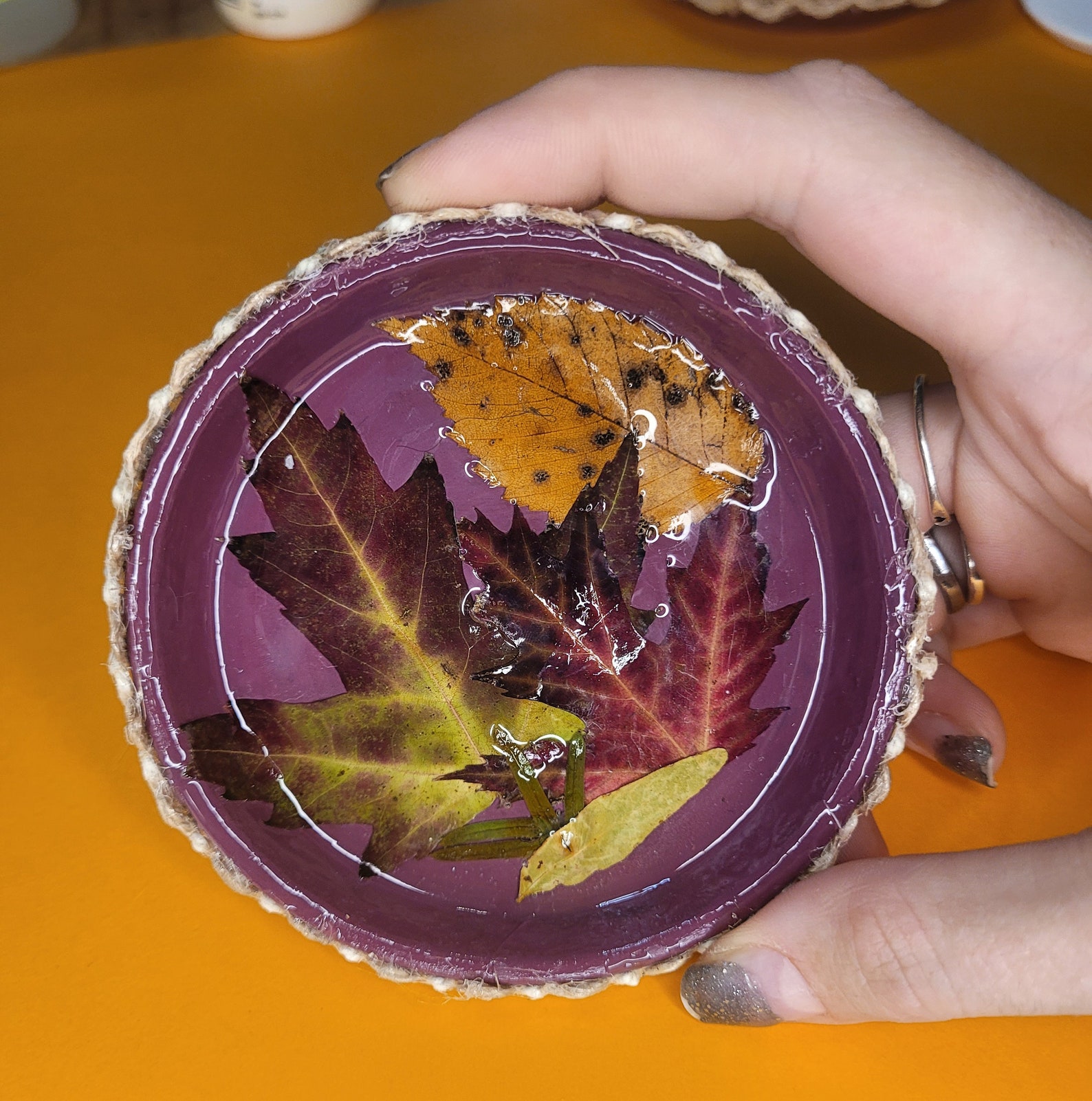 Hand Painted Jewelry Trinket Dish With Real Autumn Leaves - Purple - Etsy