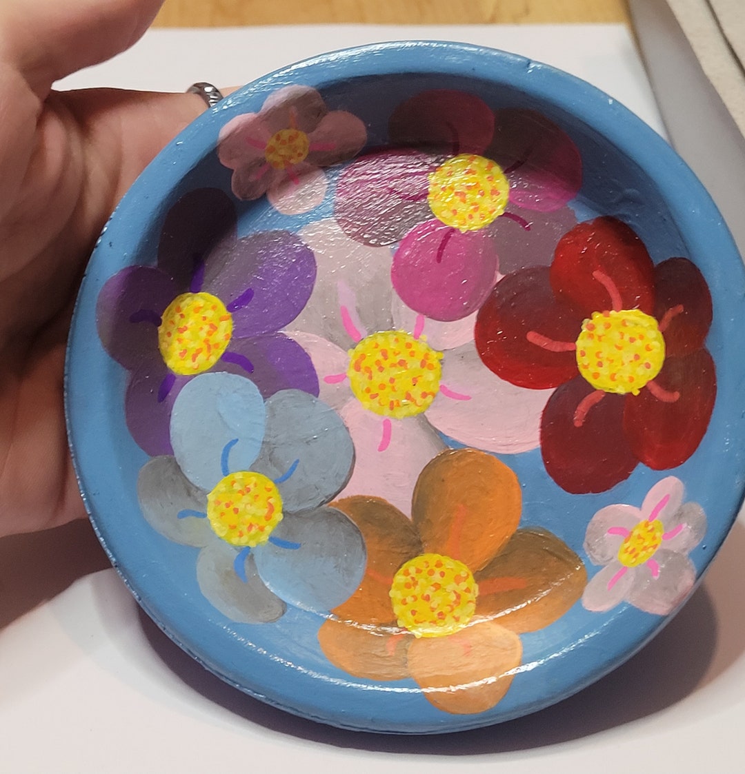 Hand Painted Flower Jewelry Trinket Dish - Etsy