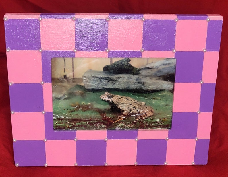 Checkerboard Hand Painted Retro Wood Picture Frame - Pearl Accents - Etsy