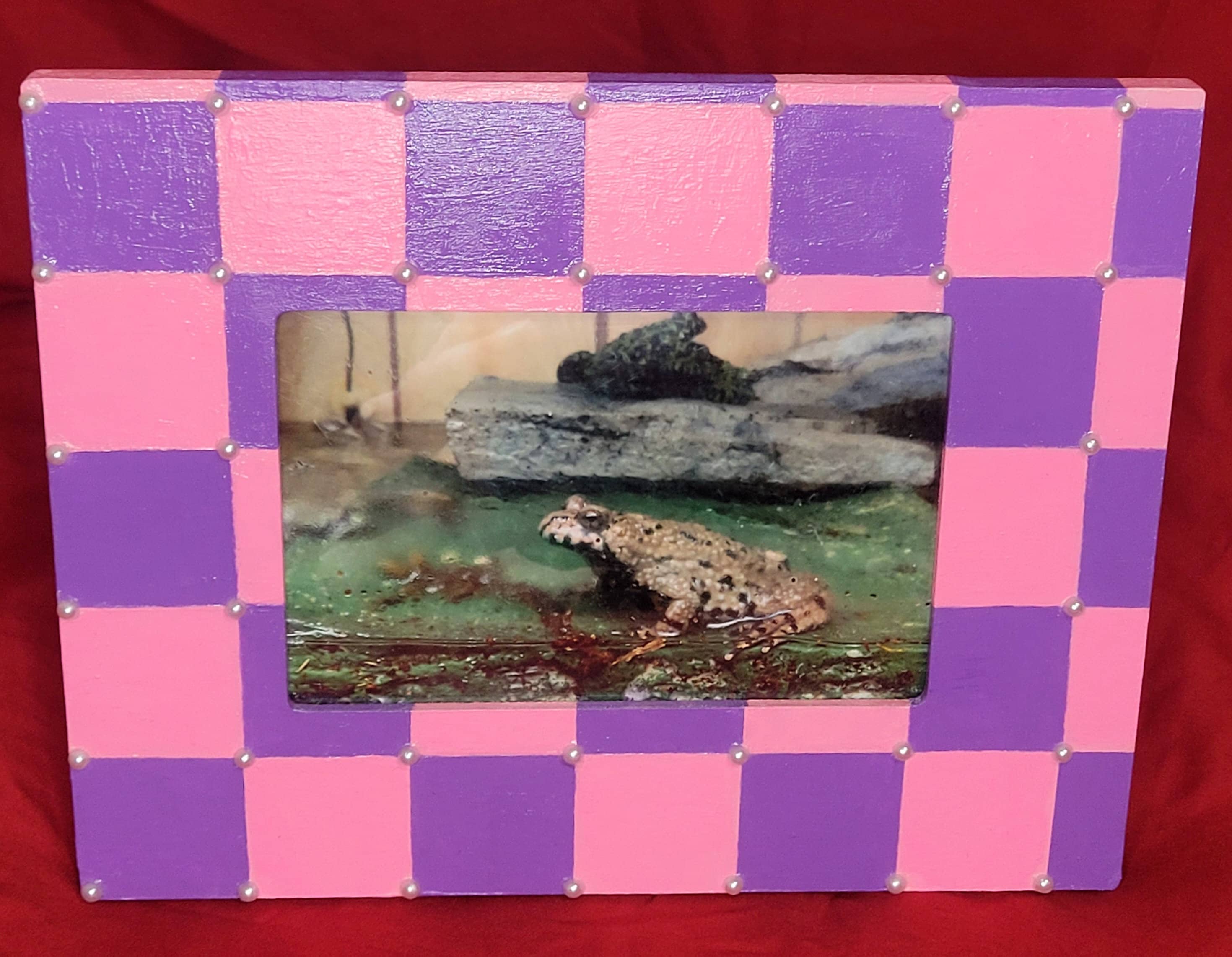 Checkerboard Hand Painted Retro Wood Picture Frame - Pearl Accents - Etsy