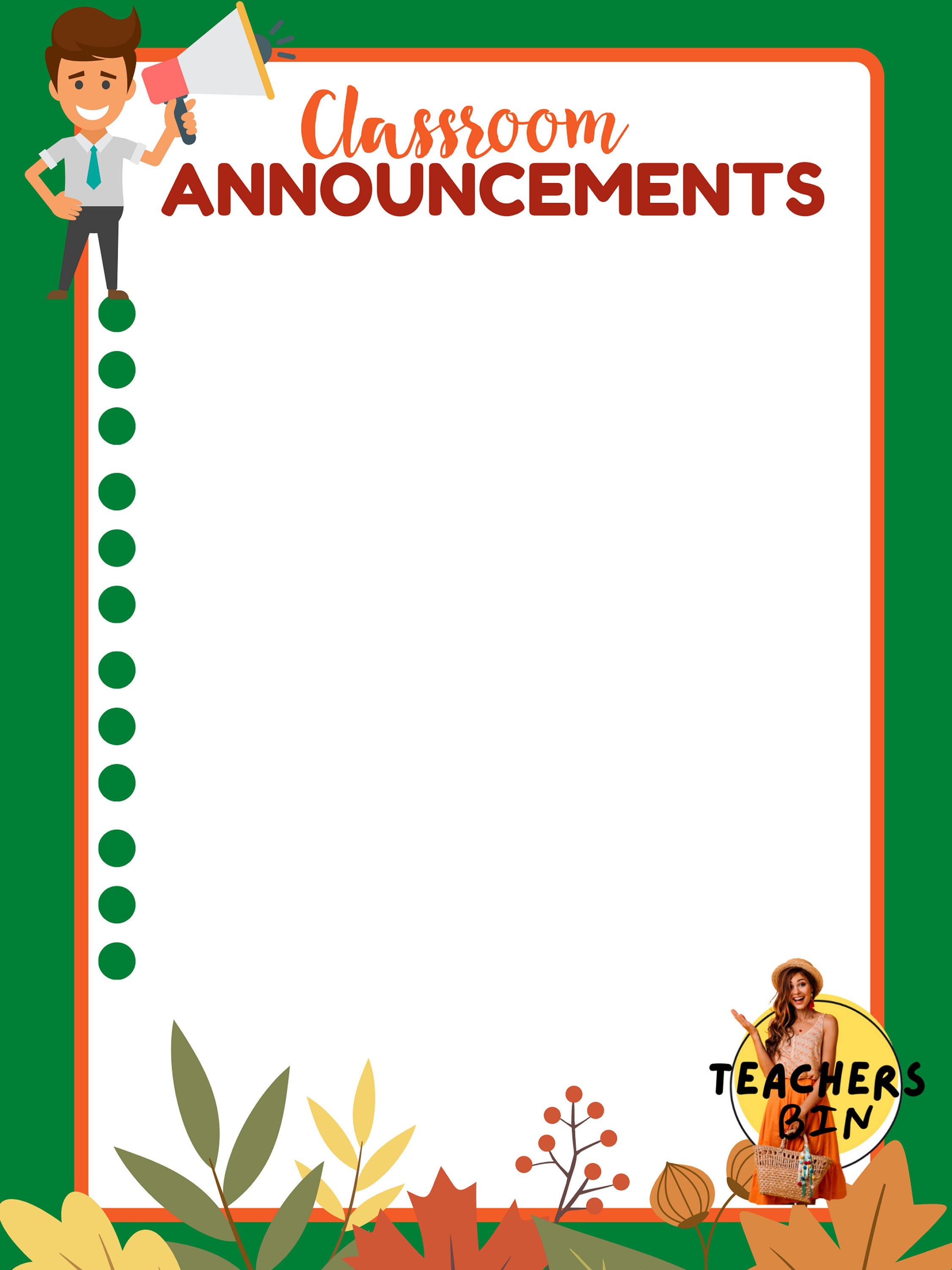 Editable Class Announcement Green and Orange Illustrative - Etsy