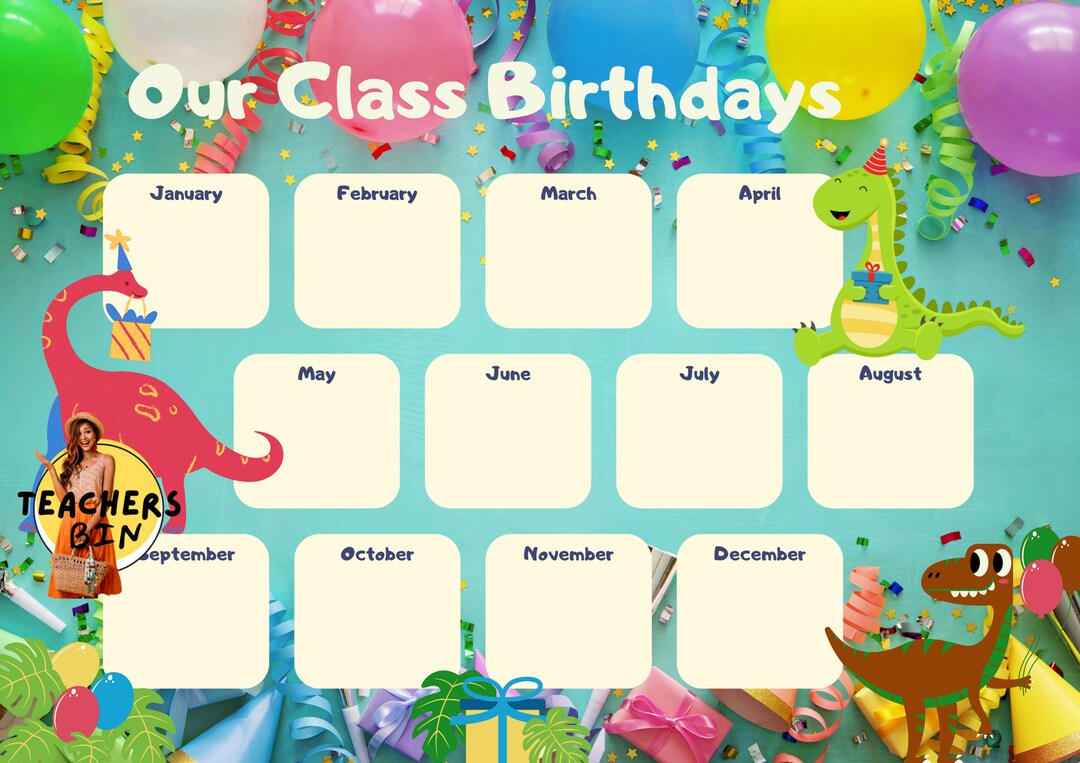 Dinousaur Classroom Birthdays Poster for Word Teachers Bin - Etsy