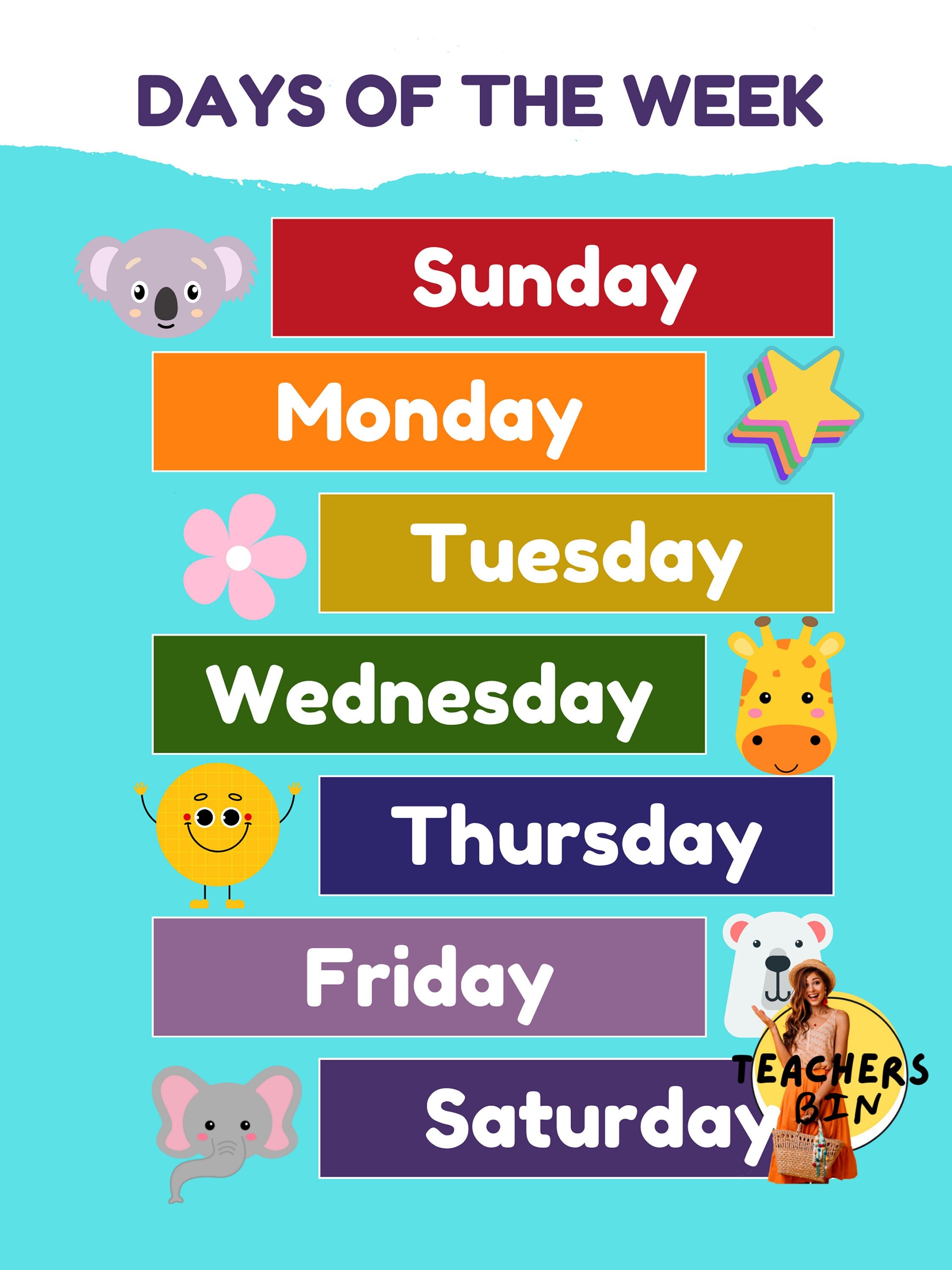 Editable Colorful Days of the Week Poster for Word - Etsy