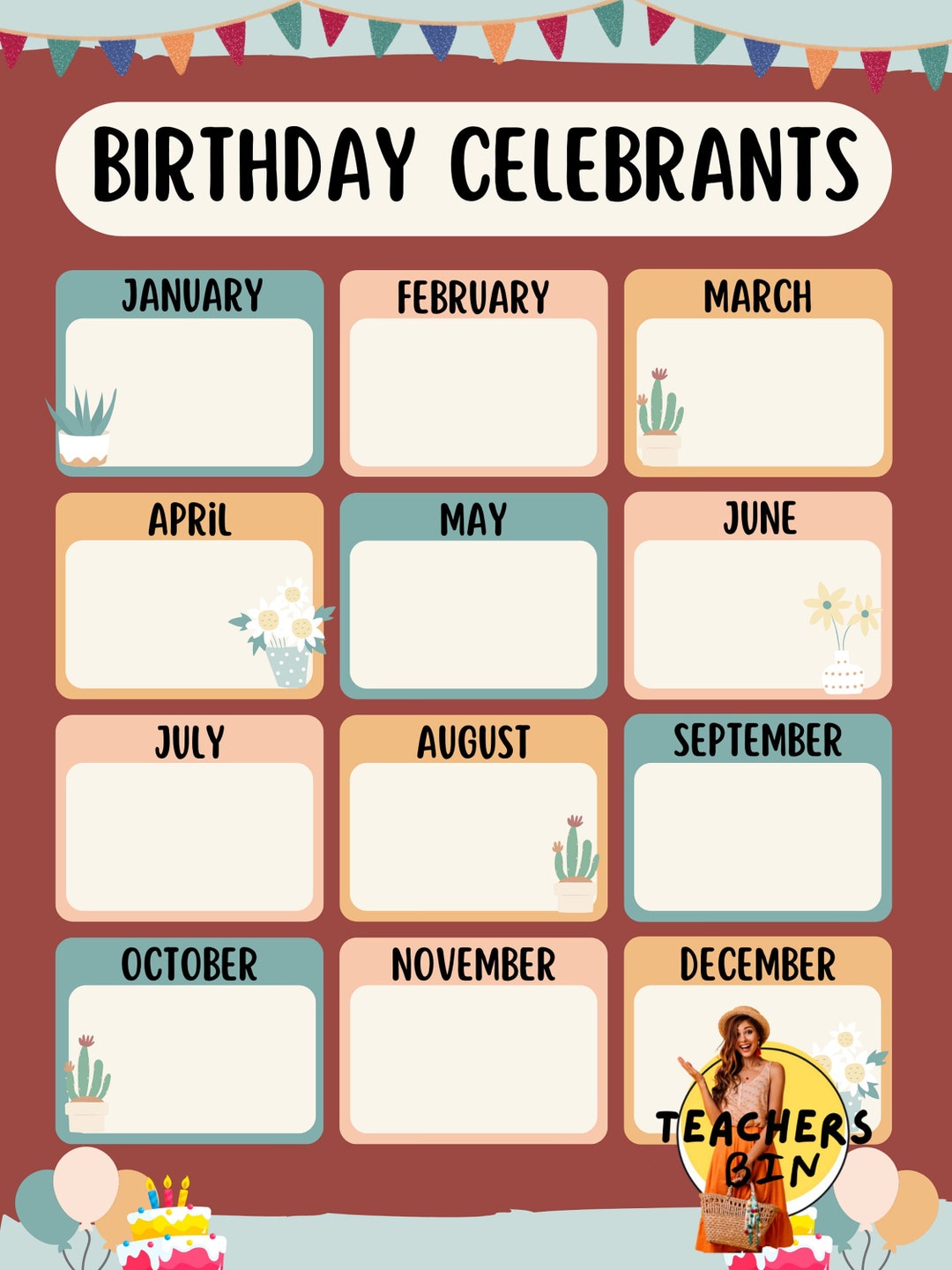 Editable Class Birthday Celebrants Pastel Floral Poster for - Etsy