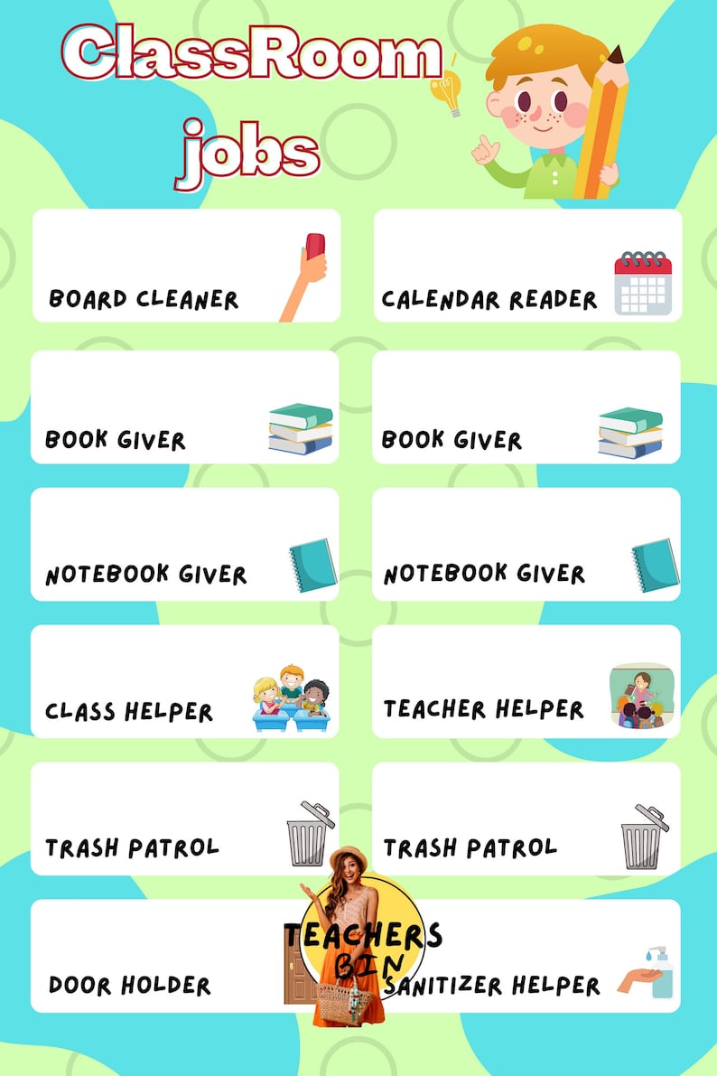 Editable Class Jobs Pink Pastel Poster for Word Teachers - Etsy