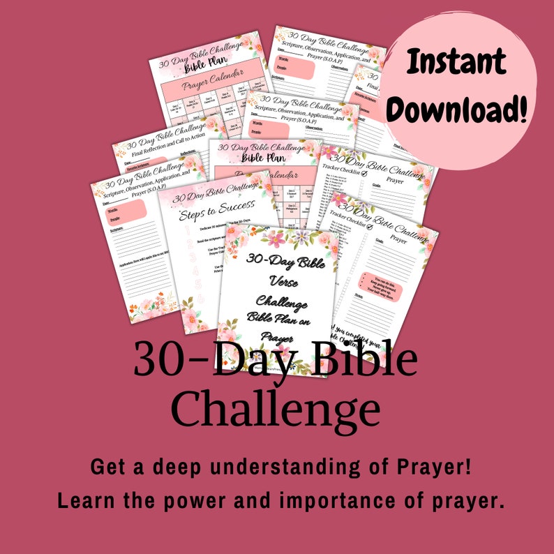 30 Day Bible Challenge, 30 Day Tracker, Bible Reading Plan, Prayer ...