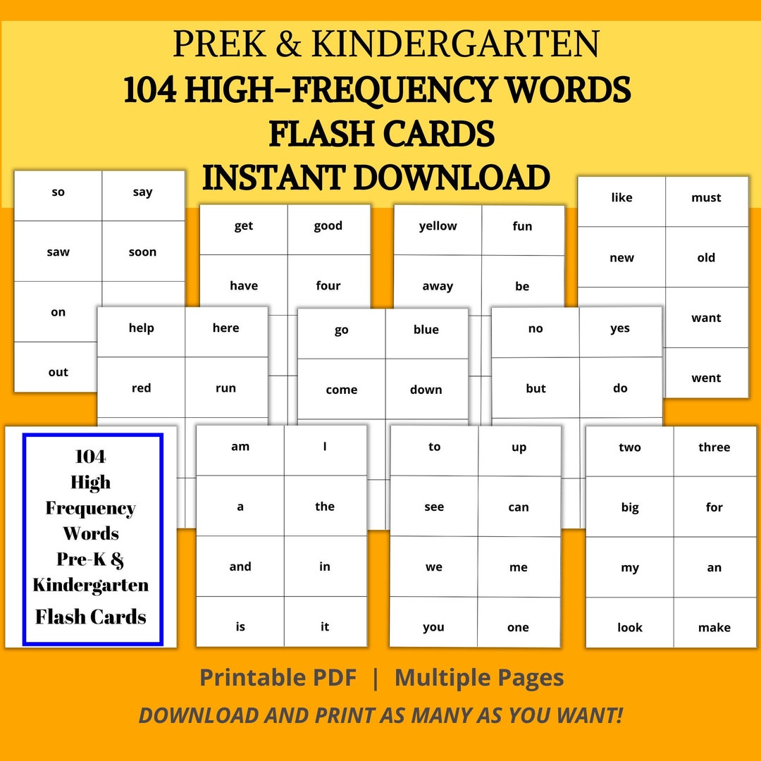 Prek-kindergarten Flash Cards, 104 High Frequency Words, Sight Words ...