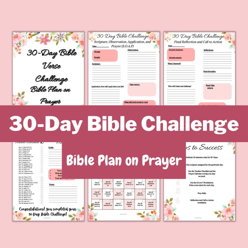30 Day Bible Challenge, 30 Day Tracker, Bible Reading Plan, Prayer ...