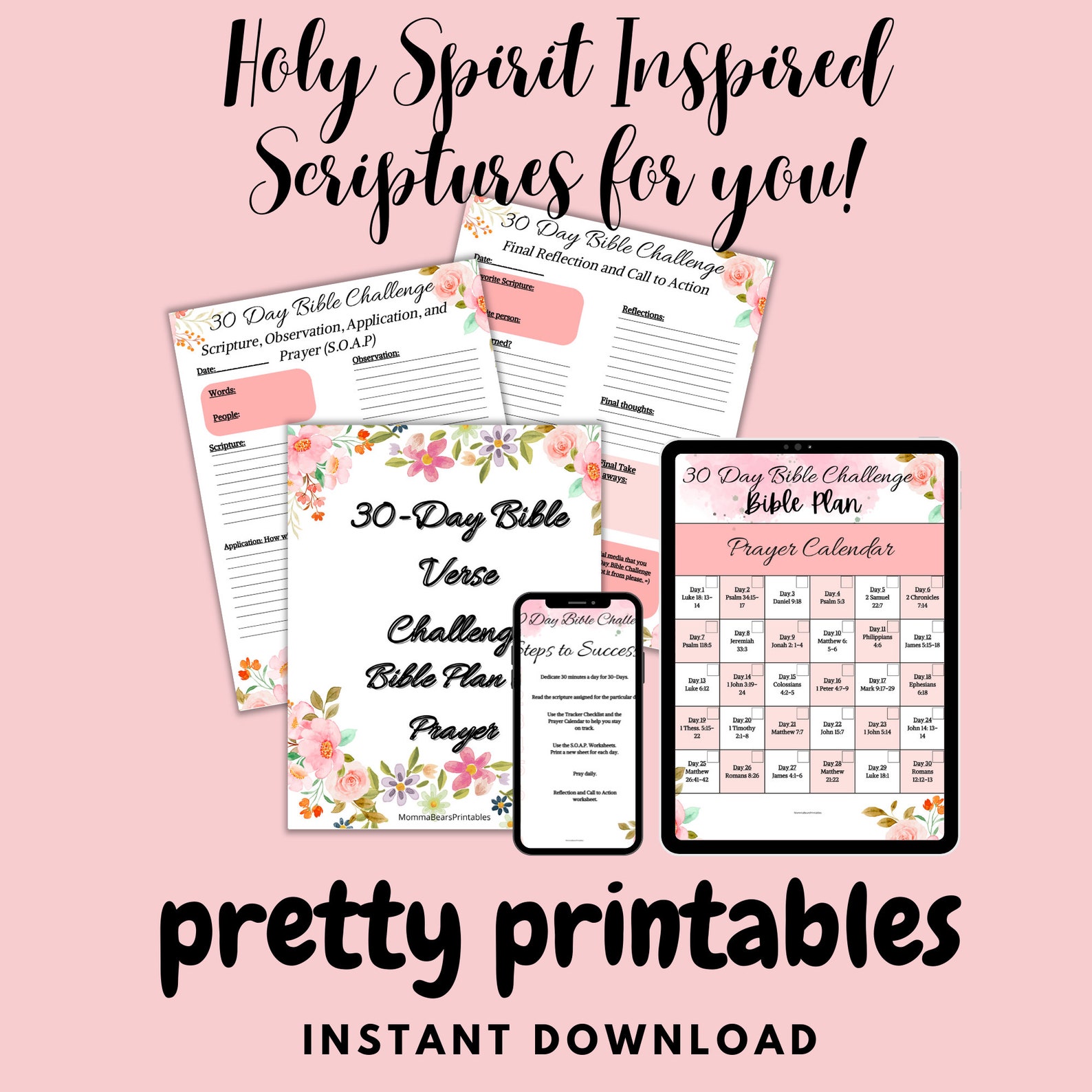 30 Day Bible Challenge, 30 Day Tracker, Bible Reading Plan, Prayer ...