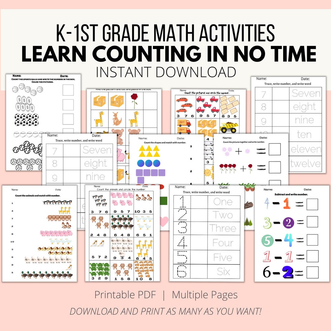 Kindergarten 1st Grade Math, Math Worksheets, Math Activities 10 Page ...