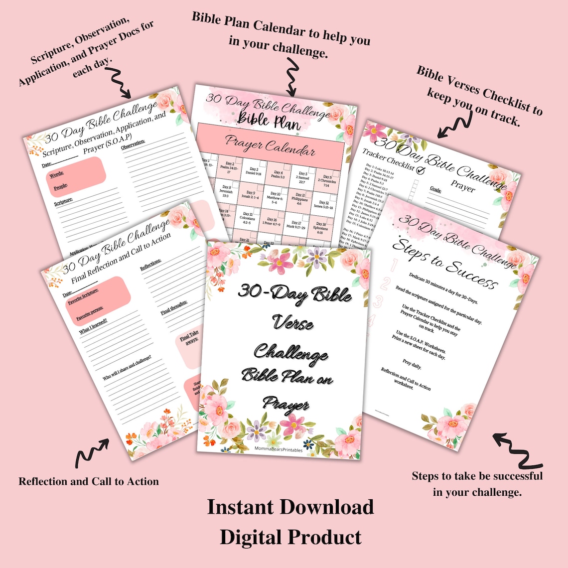 30 Day Bible Challenge, 30 Day Tracker, Bible Reading Plan, Prayer ...