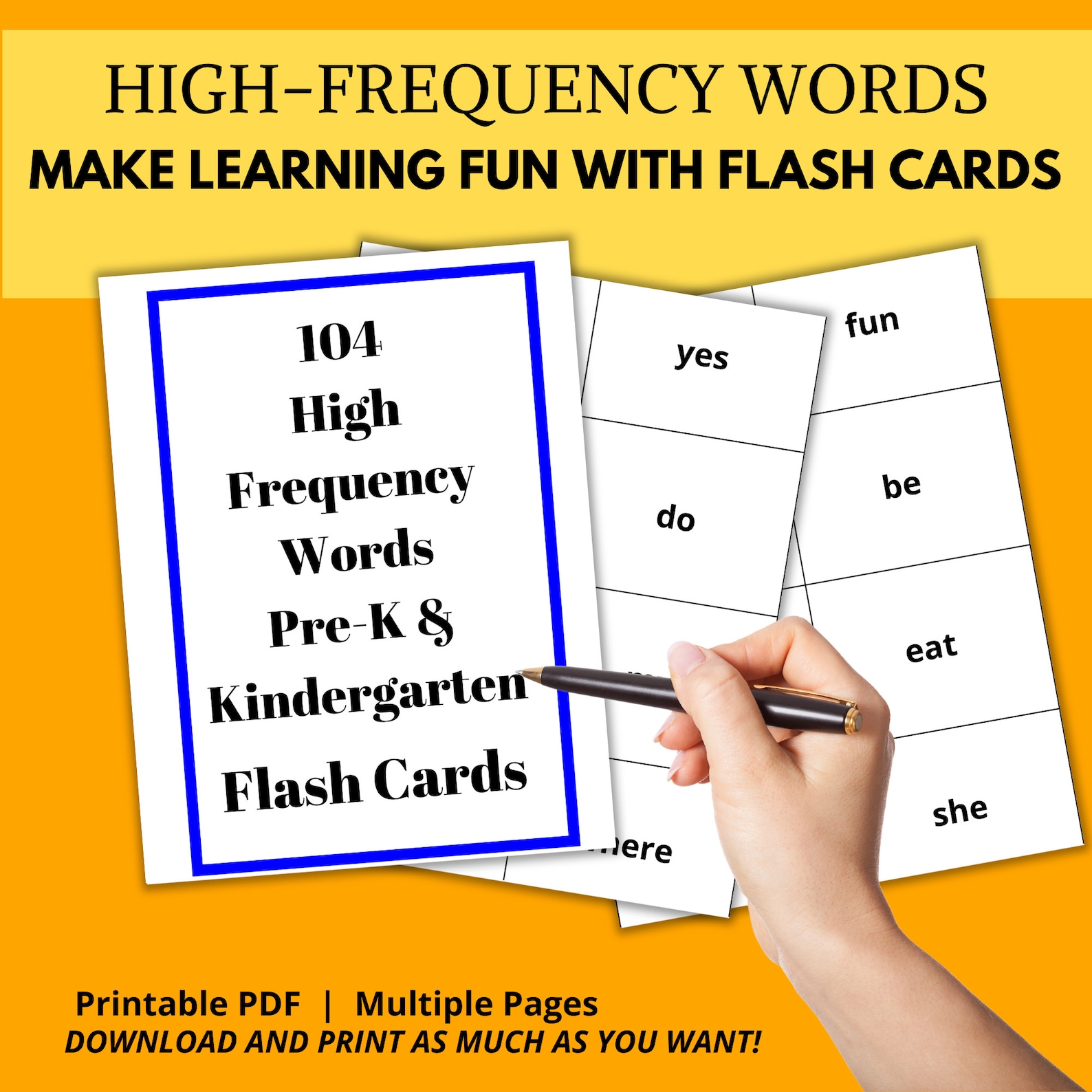 Prek-kindergarten Flash Cards, 104 High Frequency Words, Sight Words ...