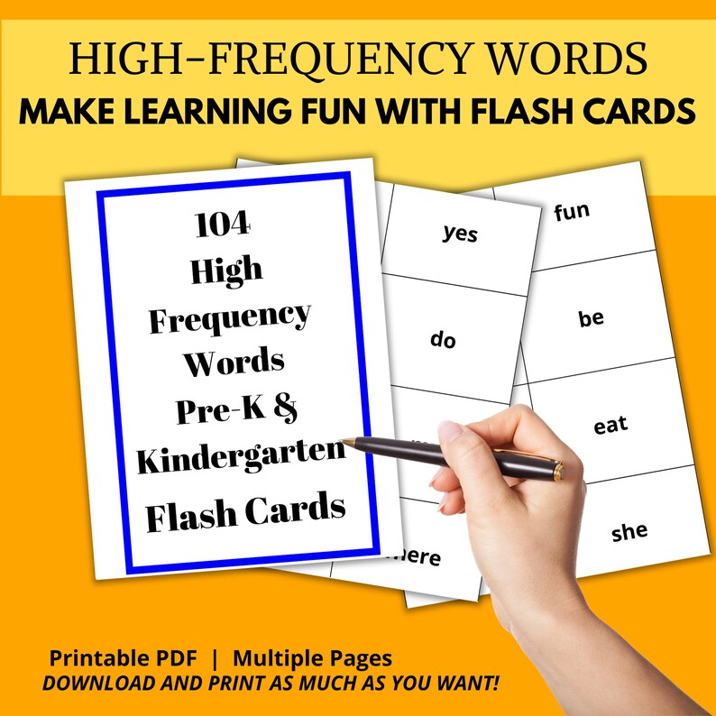 Prek-kindergarten Flash Cards, 104 High Frequency Words, Sight Words ...
