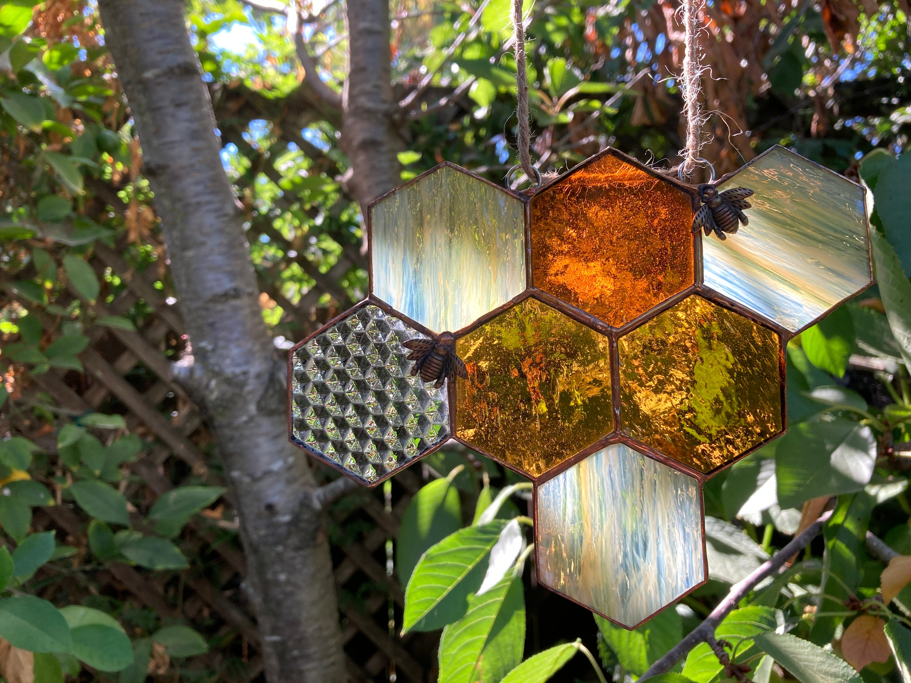 Stained Glass Honeycomb With Bees Handmade Stained Glass - Etsy