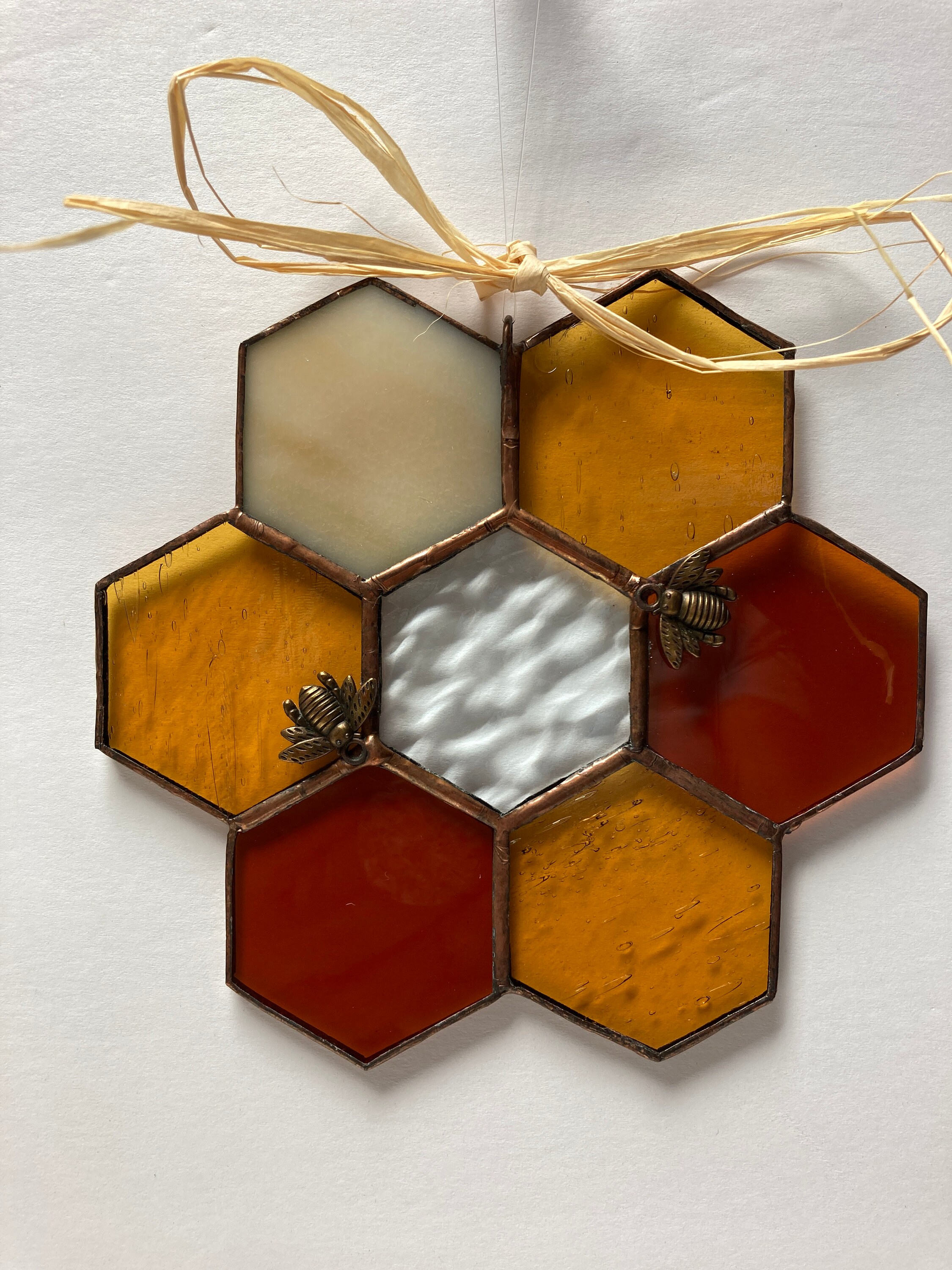 Stained Glass Honeycomb With Bees Handmade Stained Glass - Etsy