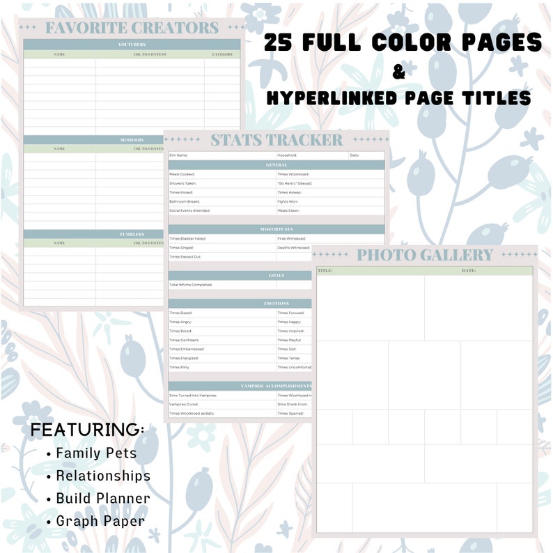Sims 4 Planner (color) | Log Book | Tracker | Instant Download - Etsy