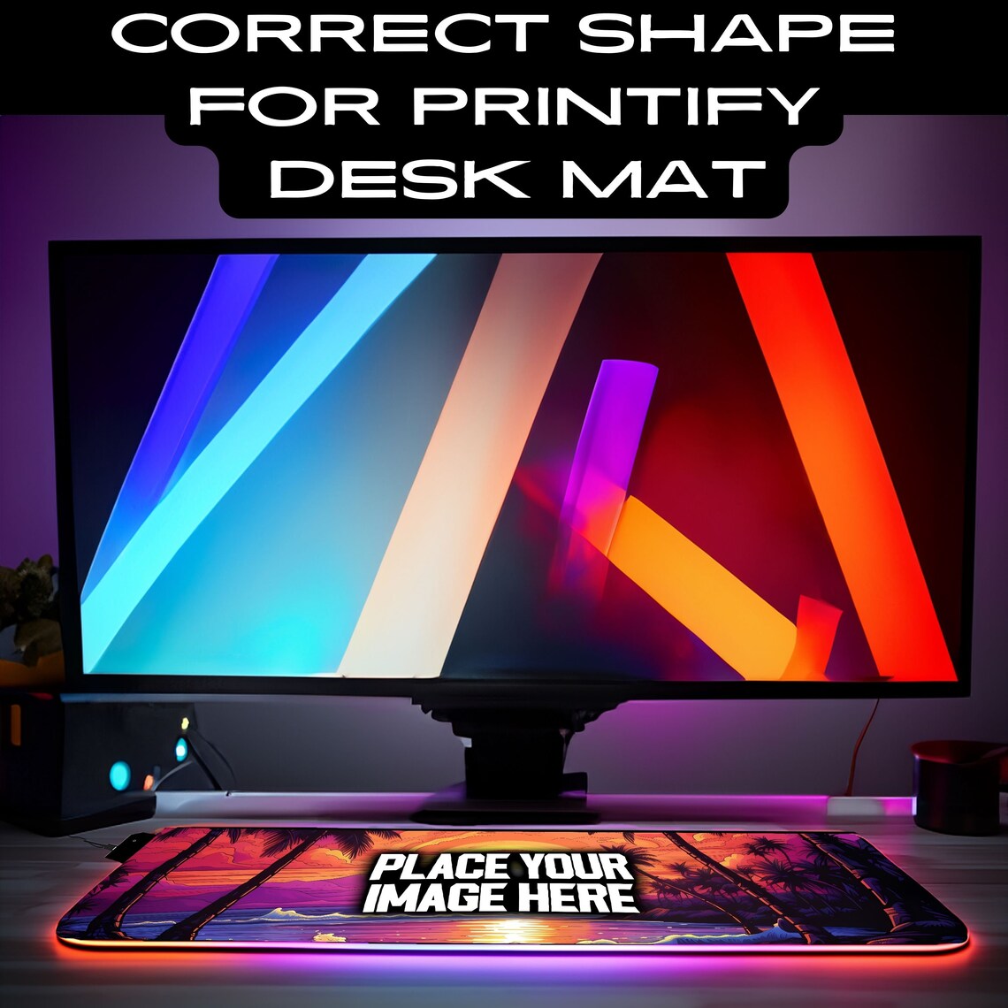 Printify Customized LED Desk Mat Mockup PSD Smart Object Png Easy Edit ...