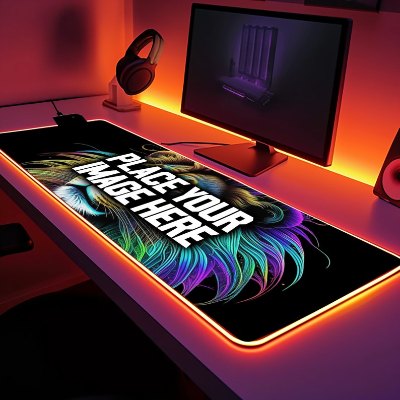 Printify Customized LED Desk Mat Mockup PSD Smart Object Png Easy Edit ...