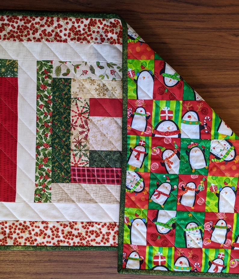 Log Cabin Quilted Christmas Table Runner / Handmade Christmas - Etsy