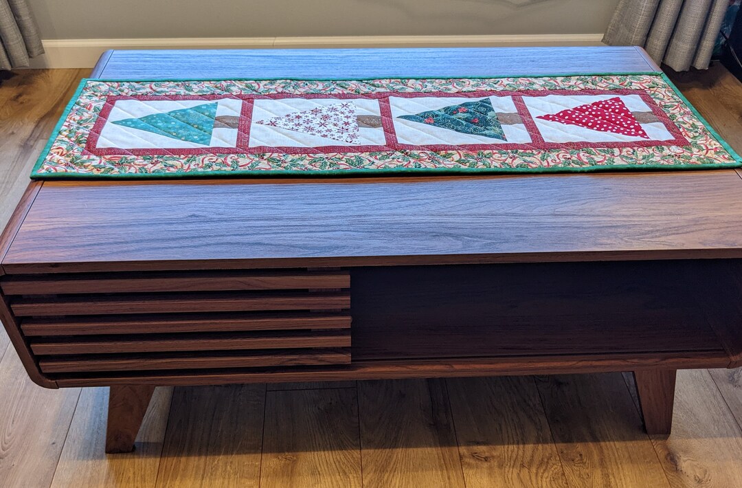 Green and Red Christmas Tree Table Runner / Handmade Quilted Holiday ...