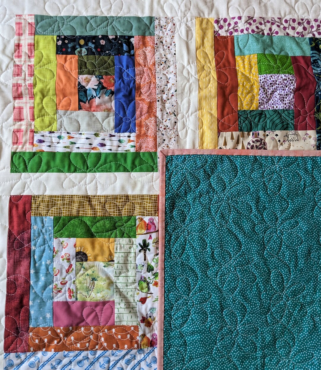 Scrappy Log Cabin Block Quilt / Handmade Throw Quilt / Quilted Scrappy ...