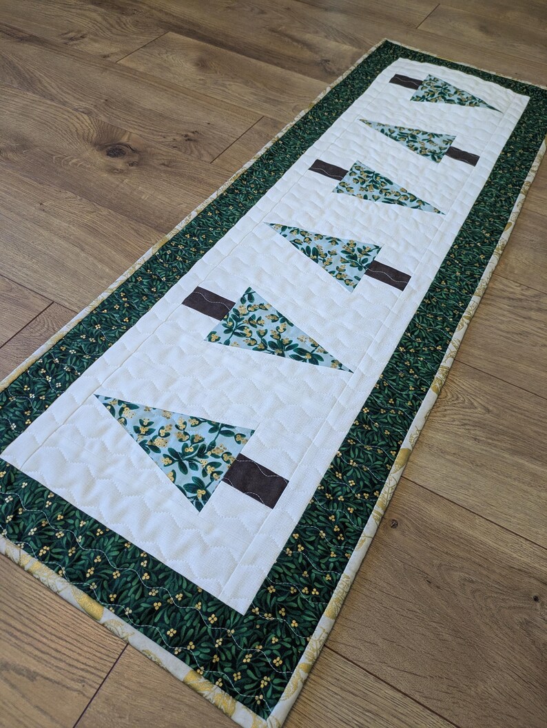 Handmade Quilted Christmas Tree Table Runner: Rifle Paper Co. Fabric - Etsy