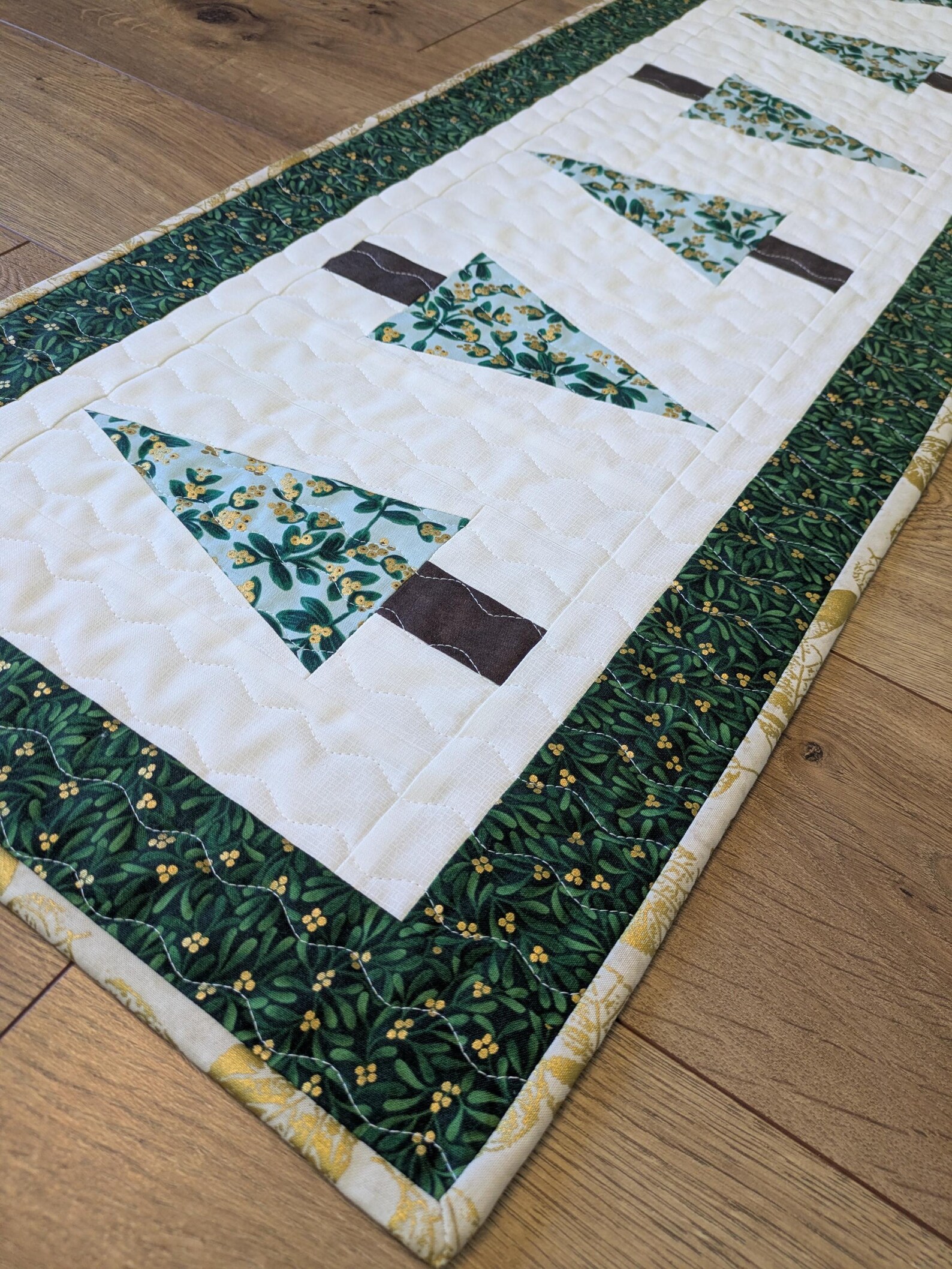 Handmade Quilted Christmas Tree Table Runner: Rifle Paper Co. Fabric - Etsy