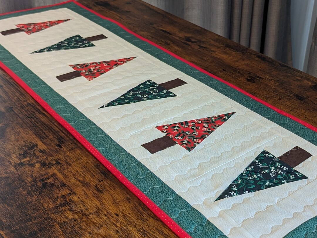 Handmade Christmas Table Runner / Quilted Christmas Tree Table Runner ...