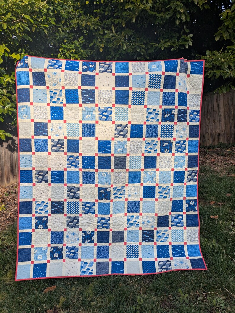 Handmade Throw Quilt: Ruby Star Society Water Fabric, Blue & Pink ...