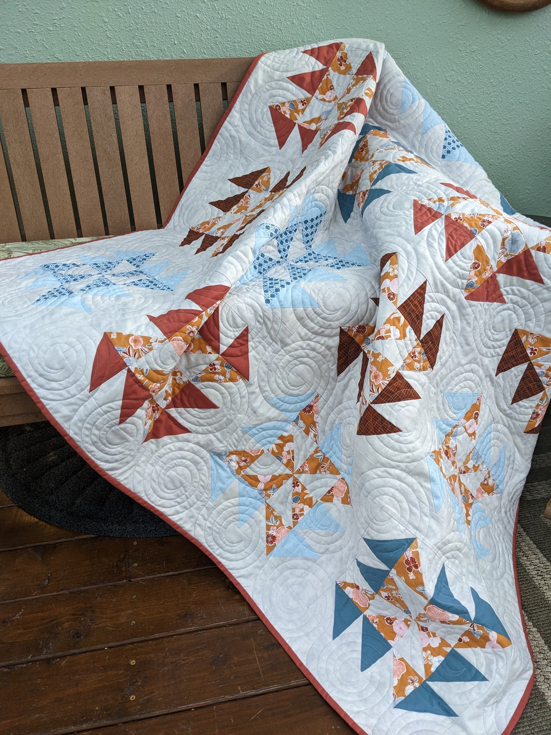 Handmade Throw Quilt / Tumbling Sea Glass Quilt / Quilted Throw Blanket ...
