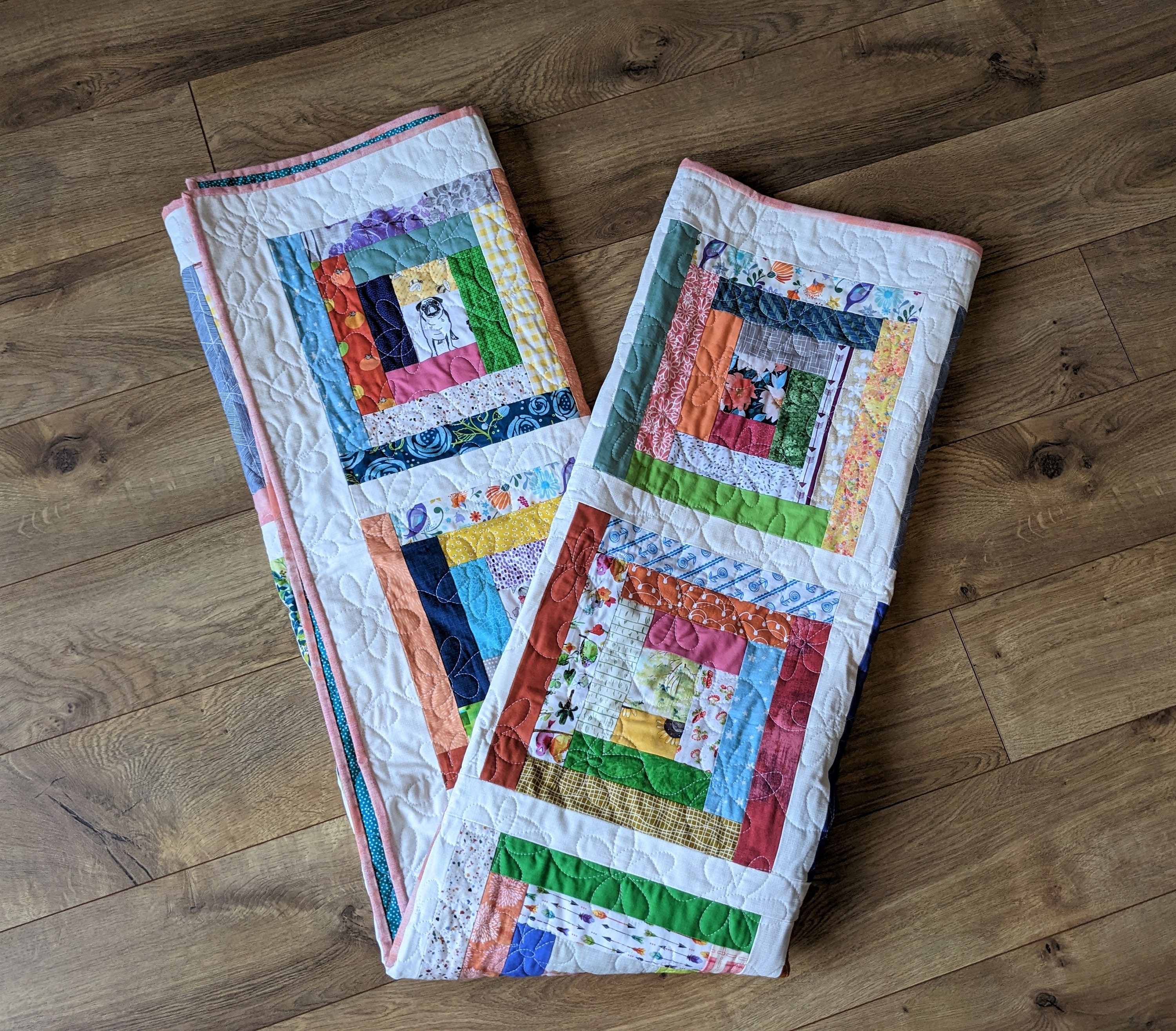 Scrappy Log Cabin Block Quilt / Handmade Throw Quilt / Quilted Scrappy ...