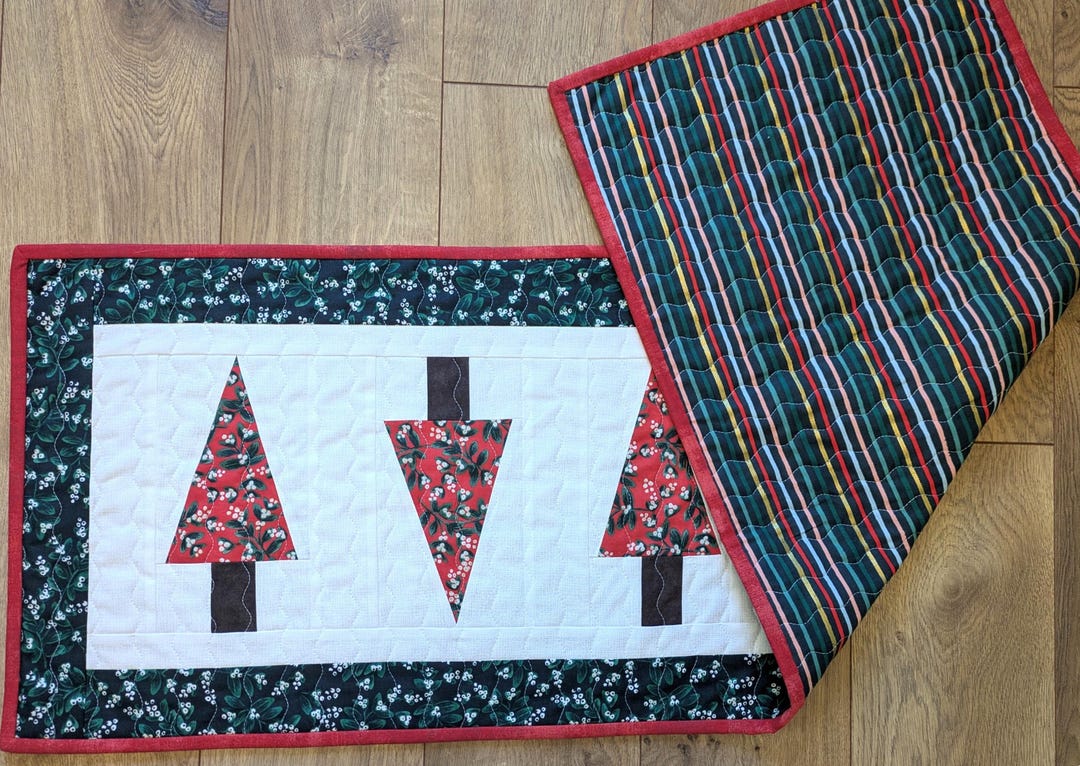 Handmade Quilted Christmas Tree Table Runner: Rifle Paper Co. Fabric - Etsy
