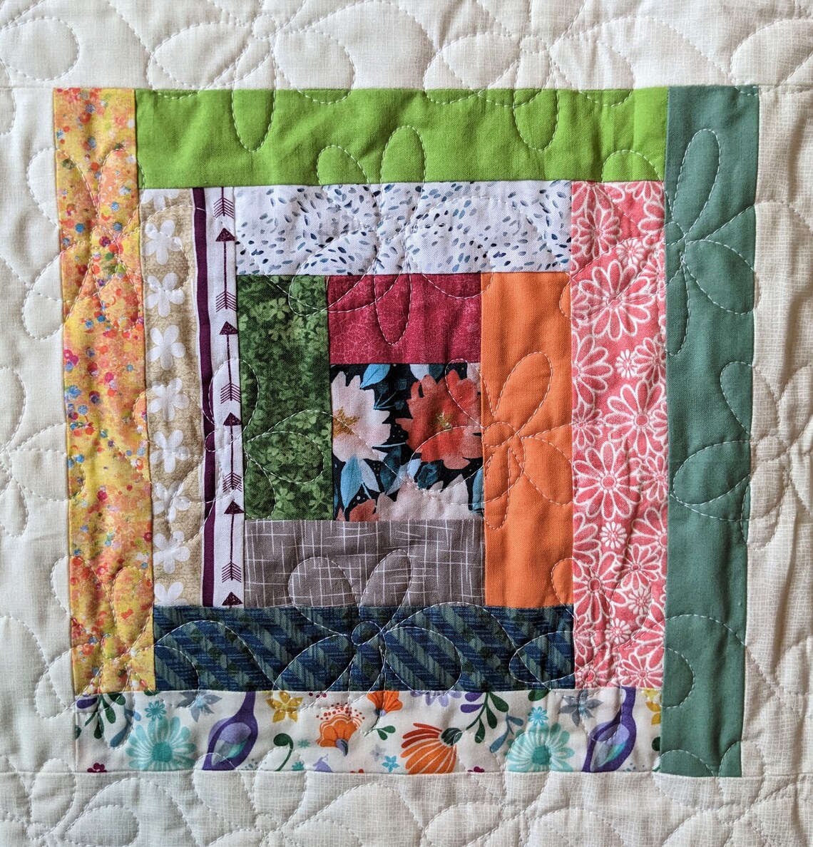 Scrappy Log Cabin Block Quilt / Handmade Throw Quilt / Quilted Scrappy ...